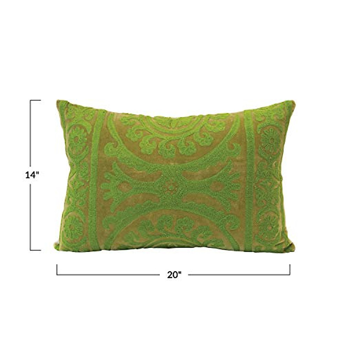 Creative Co-Op Cotton Velvet Lumbar Embroidery, Green Pillow