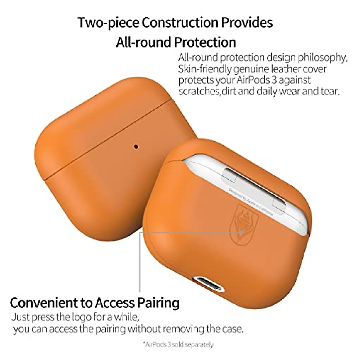 AirPods 3 Leather Case Cover, Docco Jette Fully-Wrapped Italian Genuine Leather Case for Apple AirPods 3,Supports Wireless Charging Front LED Visible