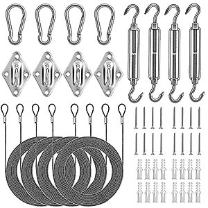 5'' Sun Shade Sail Hardware Kit with 304 Stainless Steel Wire Rope for Triangle Rectangle Sun Shade Sail Installation, Garden Outdoors Accessories , 48 Pcs (5 inch)