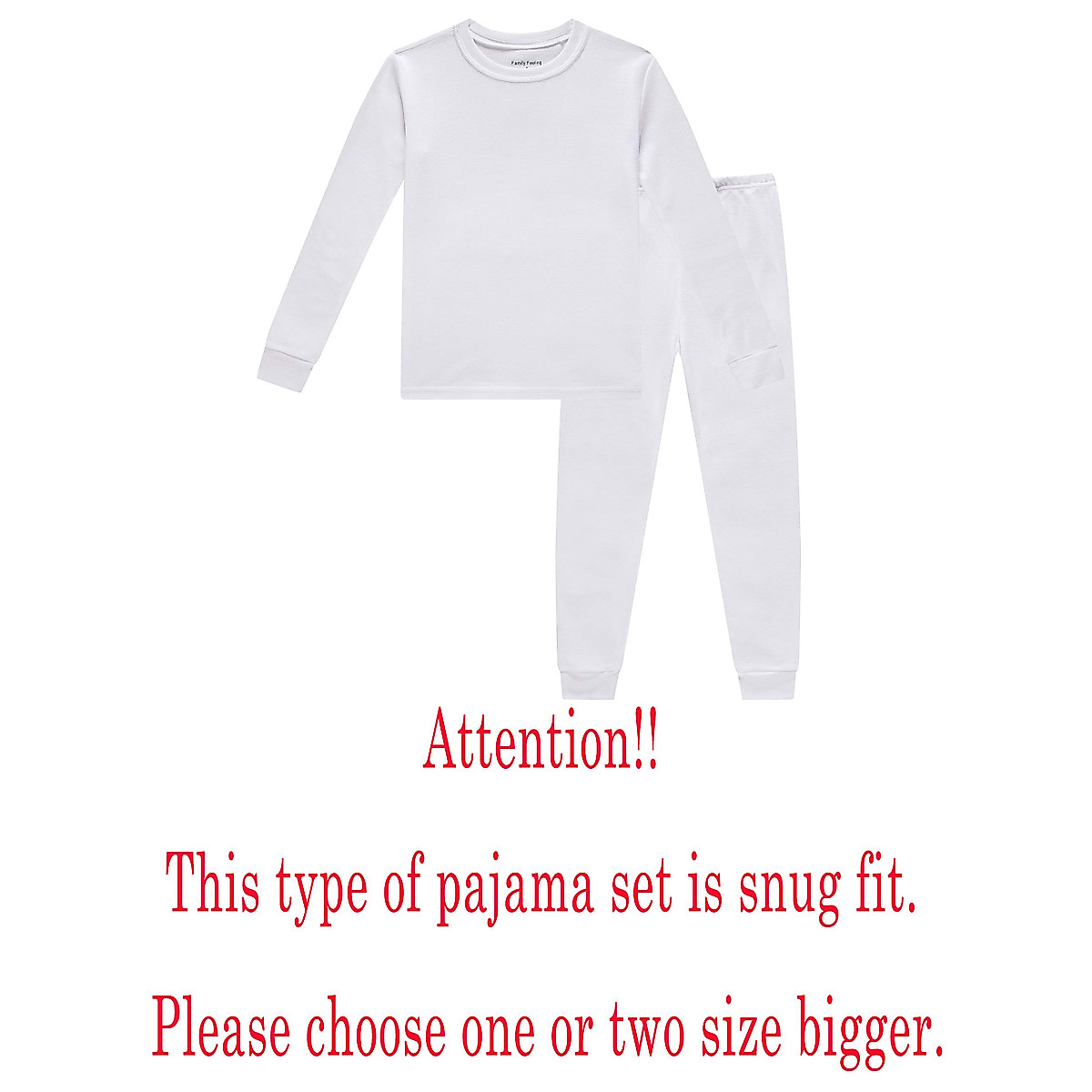 Family Feeling Boys Girls Kids Pajamas Solid Colors 2 Piece Pajama Set Cotton White Size 5