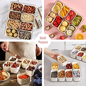 ACQTULOU Divided Serving Tray with Lid and Handle, Removable Divided Platter Food Storage Containers with 8 Compartment, Small Boxes for Onion, Ginger, Garlic, Cherry