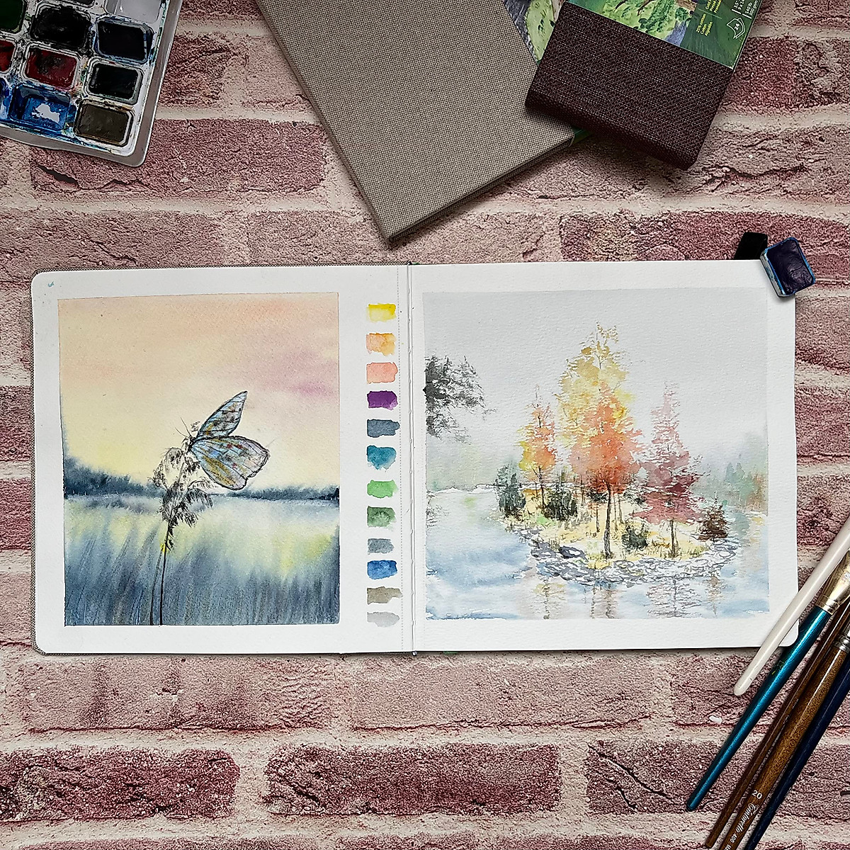 tumuarta Square Watercolor Journal, 8.25x8.25”, 140 LB, 300 GSM, 25% Cotton, Cold Press, 24 Sheets, 48 Pages, Watercolor Paper Sketchbooks for Use As Travel Mixed Media Pads On The Go