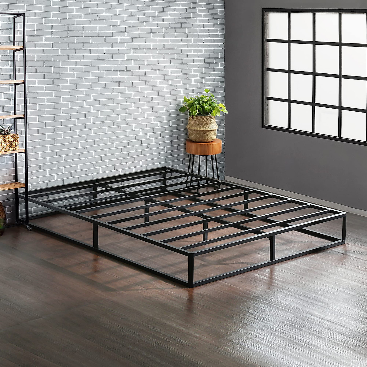 PrimaSleep 9 Inch Modern Metal Bed Frame/Mattress Foundation/Steel Slats/No Box Spring Needed/Sturdy/King Size/Black