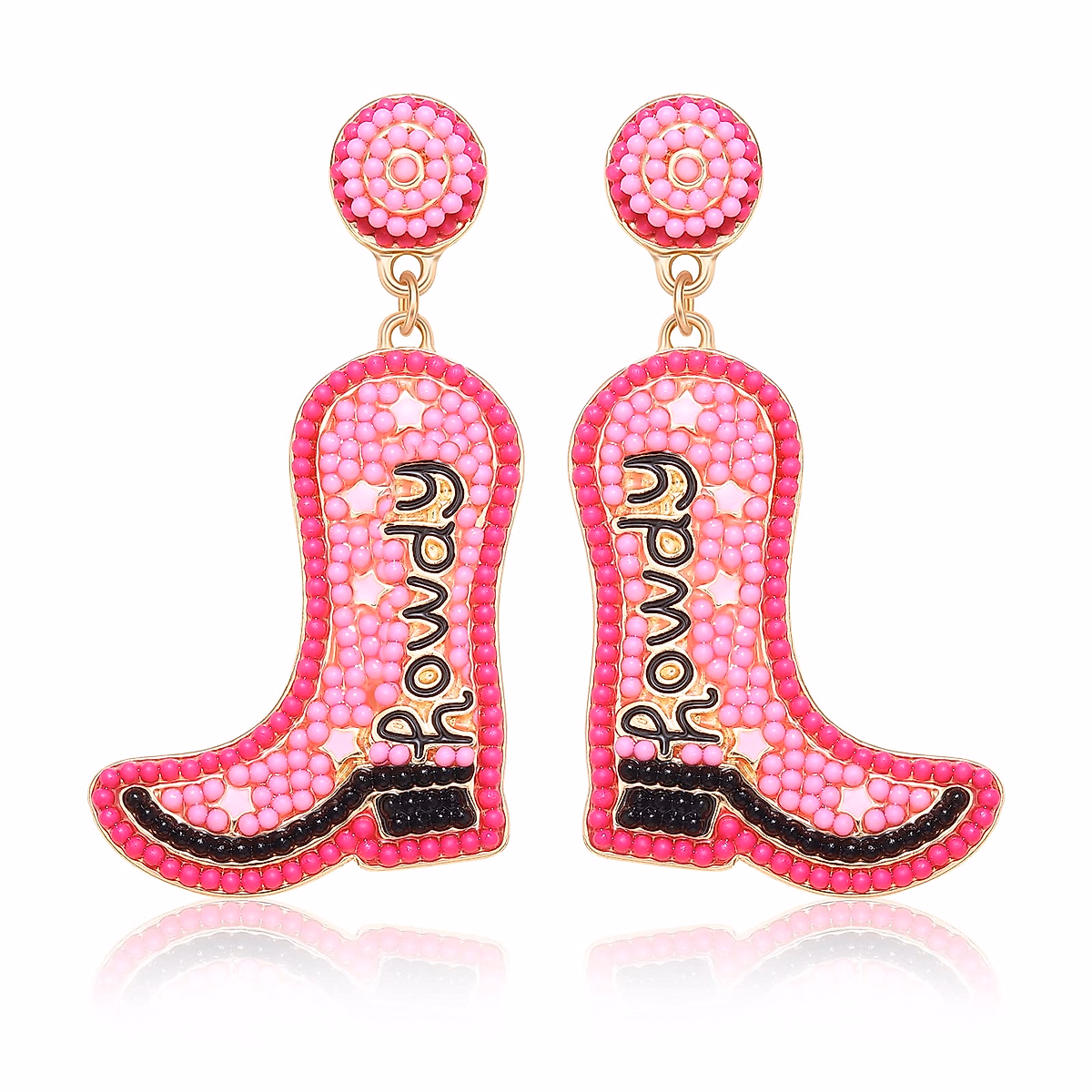 Cowgirl Boot Earrings Hypoallergenic Beaded Howdy Drop Dangle Earrings Handmade Western Country Dangling Earrings Jewelry for Women(hot pink)