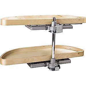 Hardware Resources 32" Blind Corner Cabinet Organizer - UV Coated Finished White Birch Wood Half-Moon Trays - Kitchen Pantry Rotating Racks for Left & Right-Hand Cupboards - Fits 11.5" Cabinet Opening