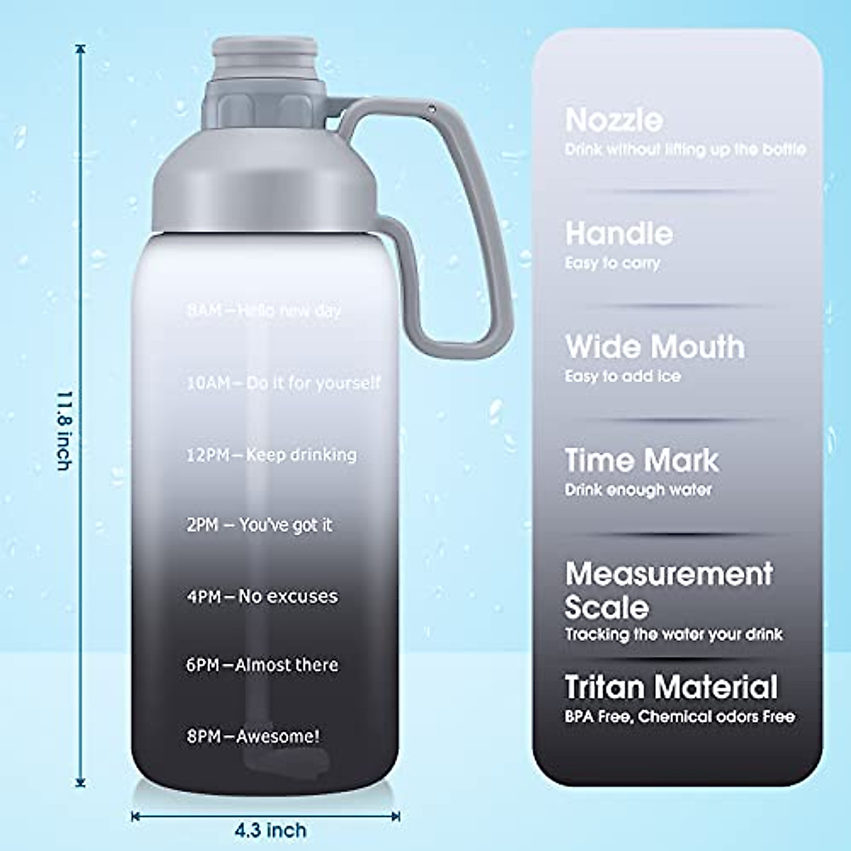 podocarpus Motivational Water Bottle 64 OZ Water Bottle 2 Liter Water Bottle with Time Marker Large Water Bottle Big Water Bottle 1/2 Gallon Water Bottle Half Gallon Water Bottle with Straw