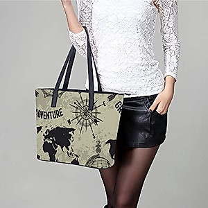 Womens Handbag Vintage World Map Leather Tote Bag Top Handle Satchel Bags For Lady