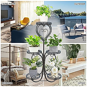 ZHAZHADI Plant Stand Indoor Outdoor - Metal 5 Tier Flower Pot Holder Display Vertical Shelves Shelf - Wrought Iron Corner Planter Rack Multiple Organizer for Garden Patio Lawn Balcony Office Black