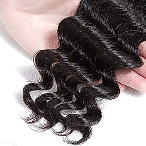 Hair Extensions, Wigs & Accessories Brazilian Loose Deep Wave 3 Bundles With 360 Lace Frontal Closure Hair Weave Bundles Non Remy Human Hair for Women (Length : 24 26 28 Closure20)