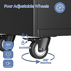 GLADIW Garage Storage Cabinet with Wheels, Metal Garage Storage Cabinet with 2 Drawers and 2 Adjustable Shelves for Homes, Offices, Kitchens, Schools and Pantries