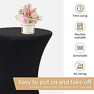 4PCS 24 inch Black Round Cocktail Tablecloth with Stretch Spandex Table Cover for Fitted Bar Wedding Cocktail Table