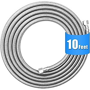 Refrigerator water line - 10 FT Premium Stainless Steel Braided Ice Maker Water Hose,Food grade PEX Inner Tube Fridge Water Line with 1/4" Fittings for Refrigerator Ice Maker