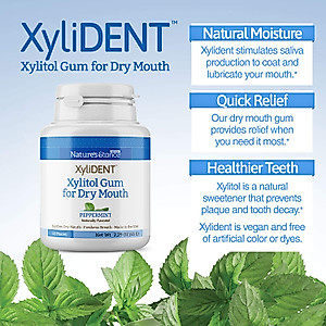 XyliDENT Xylitol Gum for Dry Mouth Relief - Stimulates Saliva, Freshens Breath, Reduces Acid Production, Fast Acting Relief, 50 Count (Peppermint)