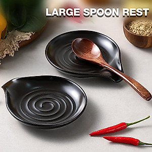 Gencywe Spoon Rest for Stove Top, 6.1" Large Ceramic Spoon Holder for Kitchen Counter Decor, Heat-Resistant Cooking Utensil Rest, Coffee Spoon Holder, Black Kitchen Spoon Rest for Spoon Ladle Spatula