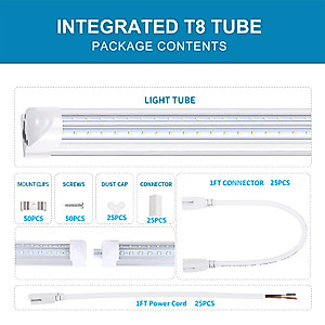SOMLIGHT LED Shop Light 4ft, V Shape T8 LED Tube Light Fixture, Clear Cover 36w 6000K Cold White, Integrated 4 Foot Strip Light Fixture for Garage Warehouse Workshop Coolers, (25-Pack),Ship from USA