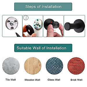 ZPJWYME 6 Pcs Towel Hooks Matte Black 2.2" Round Towel Holder 304 Stainless Steel Robe Hook Holder Robe Hook for Wall Clothes Wall Hooks for Bathroom Kitchen Bedroom