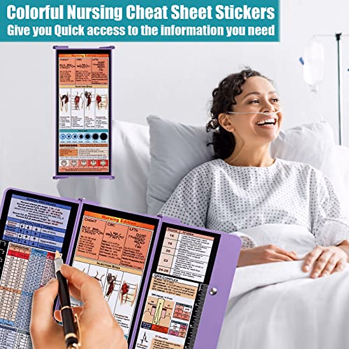 Nursing Clipboard Foldable, Foldable Clipboard w/ Nursing Edition Cheat Sheets,3 Layers Aluminum, Nurse Clipboard w/ Low Profile Clip&Pen Clip Pocket Clipboard for Students, Nurses and Doctors,Purple