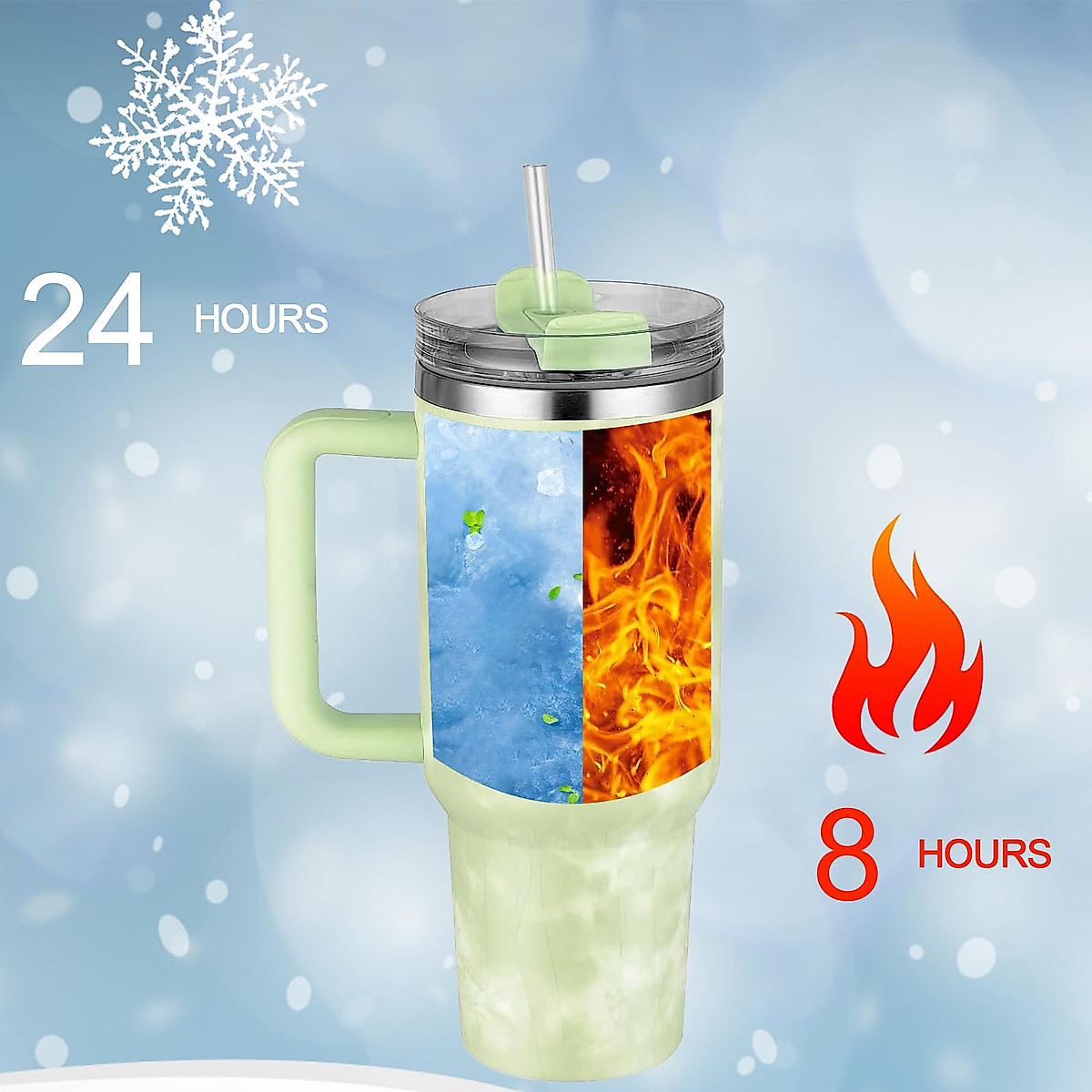 YOUEXPERT 30 oz Tumbler with Handle and Straw, 30oz Travel Cup Stainless Steel Water Bottle Outdoor Sports Tumblers - Green Tie Dye