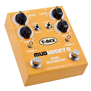 T-Rex Engineering MUDHONEY-II Dual Distortion Guitar Effects Pedal with Two Independent Channels of Vintage Gain Dual Distortion; Individual Boost Function and Tone Controls for Each Channel (10020)