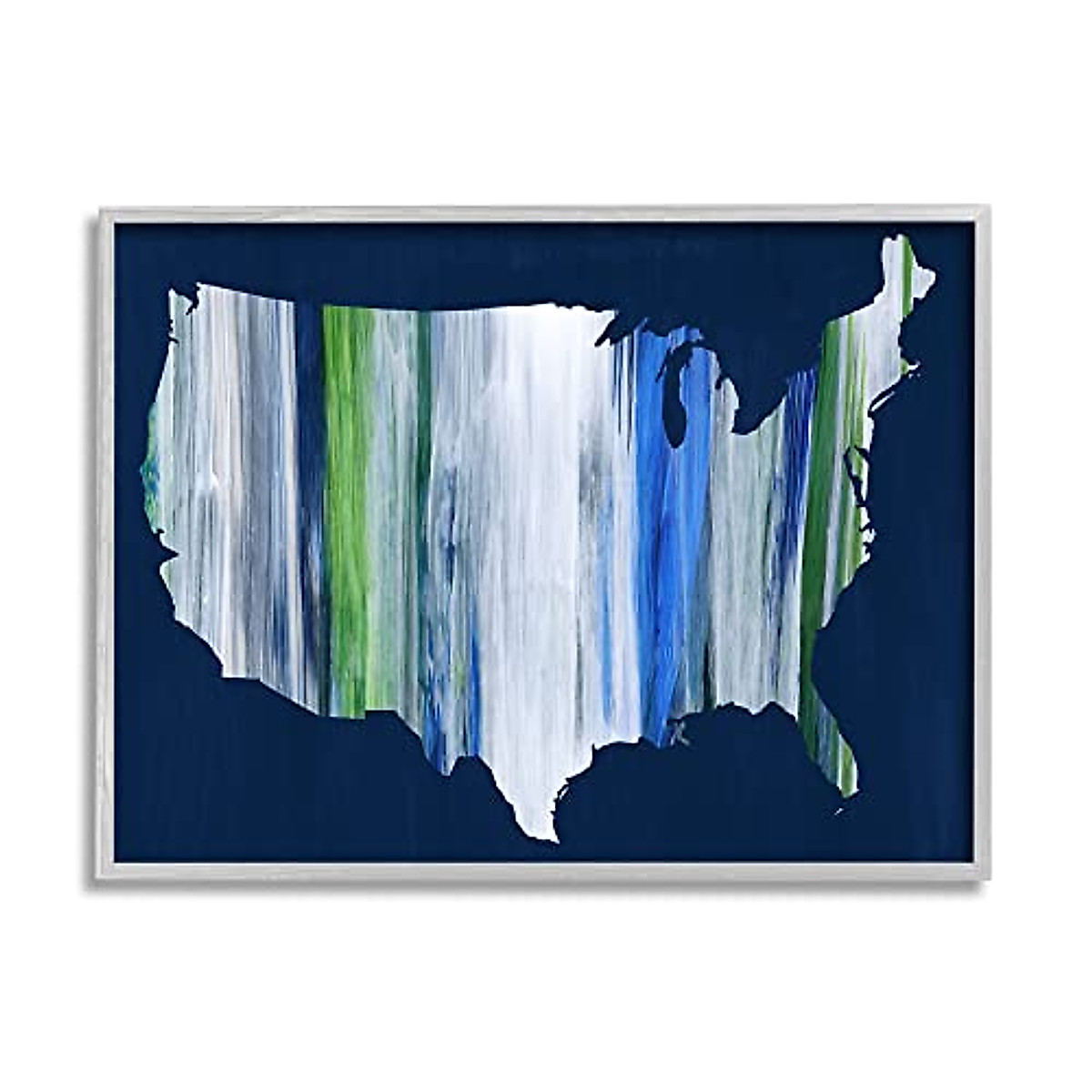 Stupell Industries Abstract Stripe United States of America Map Grey Framed Wall Art, 30 x 24, Blue