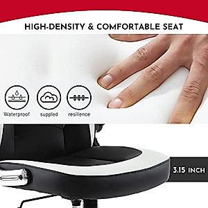 Office Chair, Ergonomic Desk Chair Flip-up Padded Armrests Gaming Chair PU Leather Computer Chair Executive Swivel Task Chair for Working Studying (White, Flip-up armrest)