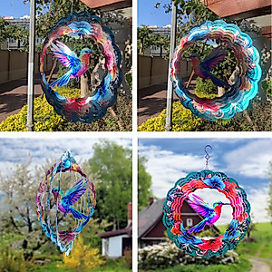 FANTAART Hummingbird Wind Spinners,12inch 3D Metal Wind Spinner Hanging Wind Spinner for Outdoor & Indoor Decorations Yard Art and Garden Clearance Decor Best Hummingbird Garden Gift