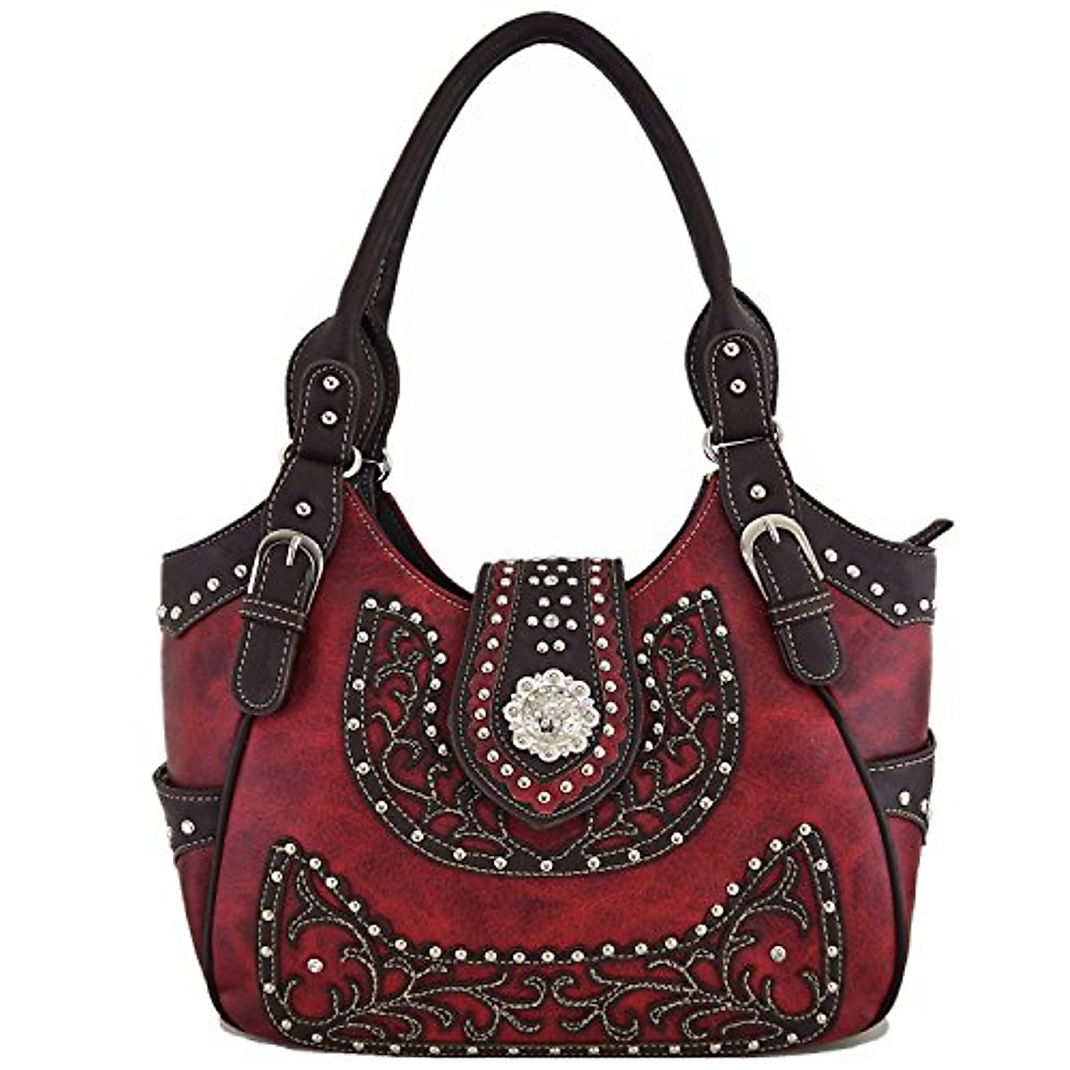 Western Style Cowgirl Belts Buckle Country Purse Crossbody Handbag Women Hobo Shoulder Bag Wallet Set Red