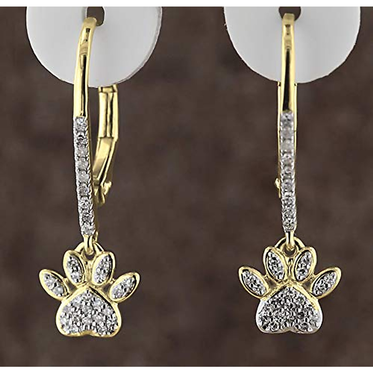 Dazzlingrock Collection Round White Diamond Cat Paw Print Drop Dangle Lever Back Earrings for Her (0.20 ctw, Color I-J, Clarity I2-I3) in 10K Yellow Gold