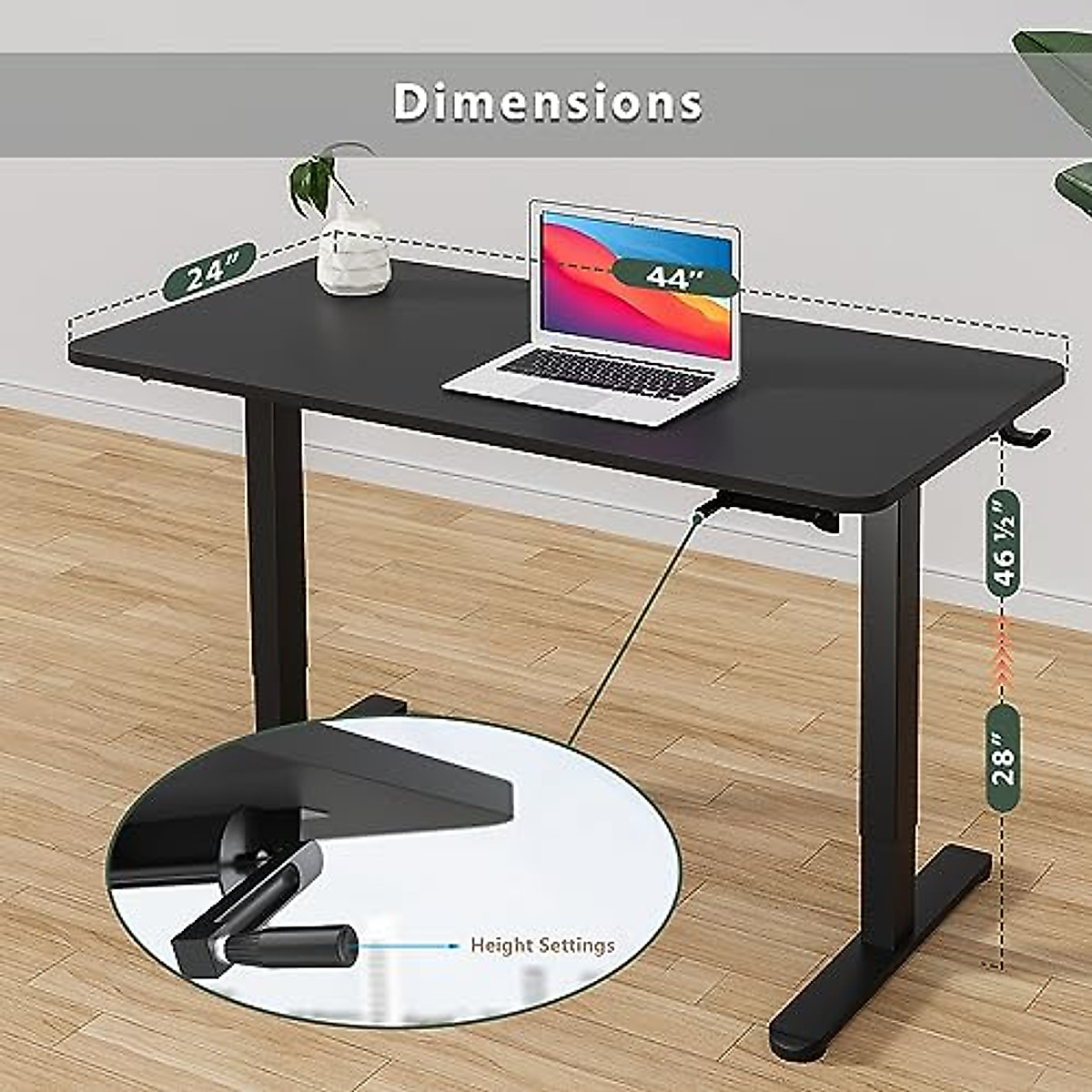 Our Modern Space Height Adjustable 44 Inches MANUAL Standing Desk - Ultra Durable Home Office Large Rectangular Computer or Laptop Sit Stand Workstation Table - 44 x 24 inches - BLACK