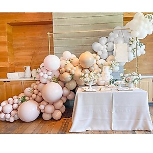 Boho Balloons Garland Arch Kit - 128PCS Double Stuffed 18/12/10/5 Inch Double Garland Kit Layer Matte White Cream Peach Pink Balloons Set for Wedding Birthday Baby Shower Party Decorations