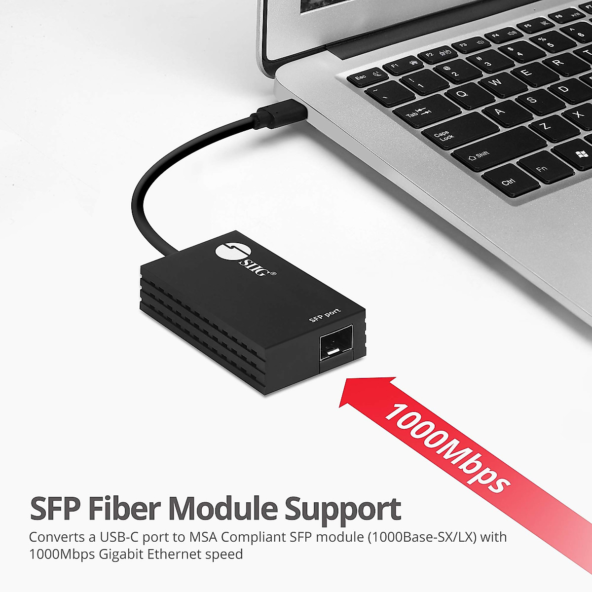 SIIG USB-C to Fiber Optic Adapter, 1000Base-SX/LX Compatible, Full/Half Duplex, Wake-on-LAN, LPM Power Saving