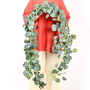 DearHouse 2pc Artificial Eucalyptus Garland Faux Silk Eucalyptus Leaves Vines Handmade Garland Greenery Wedding Backdrop Arch Table Decor, 6.1ft/pc