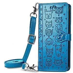 ONV Wallet Case Compatible with Samsung Galaxy S9 Plus - Adjustable Strap Animal Leather Case Folio Cover Card Holder Anti-Shock Stand Magnet Flip Case Compatible with Samsung Galaxy S9 Plus[MG] -Blue
