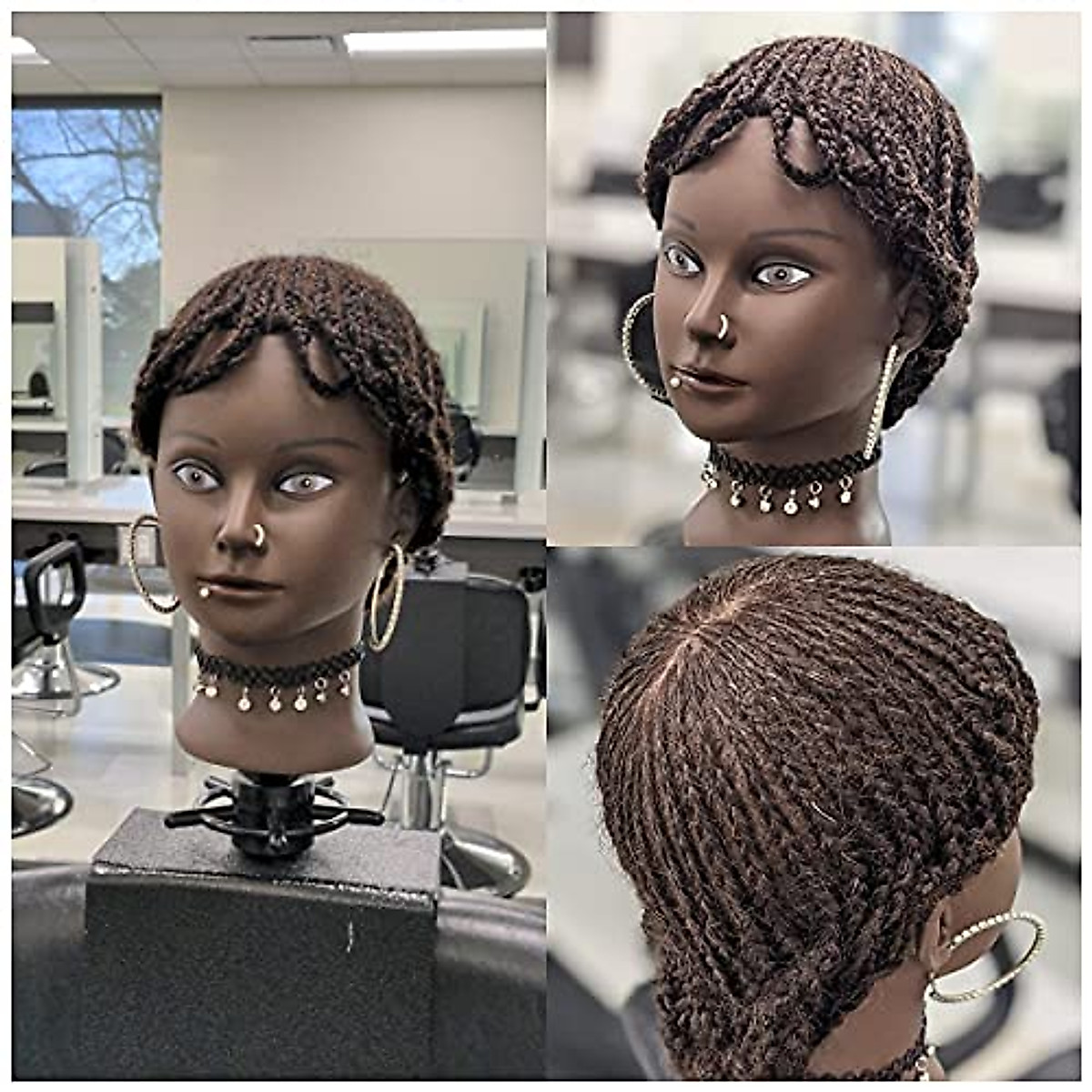 African Mannequin Head with 100% Human Hair Mannequin Head Curly Cosmetology Manican Mannequins Heads with Stand for Display Practice Braiding Styling Training Head Hair Styling