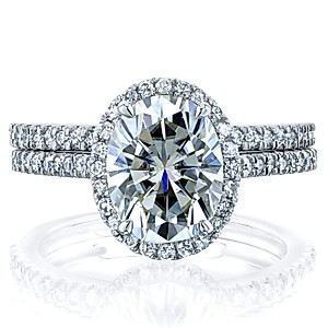 Kobelli Oval Moissanite Halo Bridal Rings Set 2 3/8 CTW 14k White Gold, 7