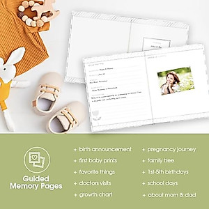 Pearhead Baby Memory Book, First 5 Years Baby Milestone Book, Pregnancy Journal, Newborn Baby Girl or Baby Boy Keepsake, With Clean-Touch Ink Pad For Baby's Handprint or Footprint, Gray Chevron