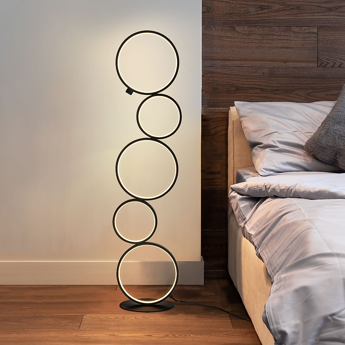 LITEPEER LED Floor Lamp for Living Room, Modern Ring Tall Lamp, Unique Touch Control Standing Lamp, 3 Way Dimmable Stand Light, 39 Inches 24W for Bedroom, Reading, Office, Home, Decorations,(Black)