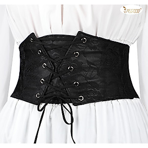 JASGOOD Women Elastic Wide Waist Belt Lace-up Tied Waspie Corset Belt for Dress