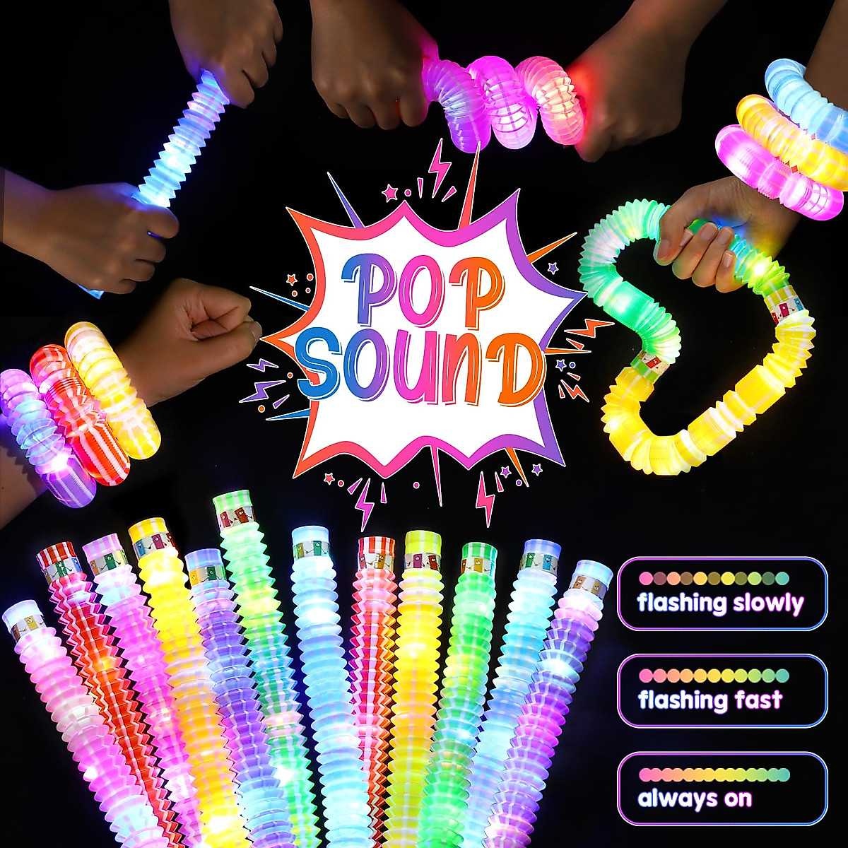 24 Pack Glow Sticks Bulk Party Favors for Kids Christmas Gifts Stocking Goodie Bags Stuffers Christmas Decorations Light Up Pop Tubes Glow Bracelets Necklaces New Years Glow in the Dark Party Supplies