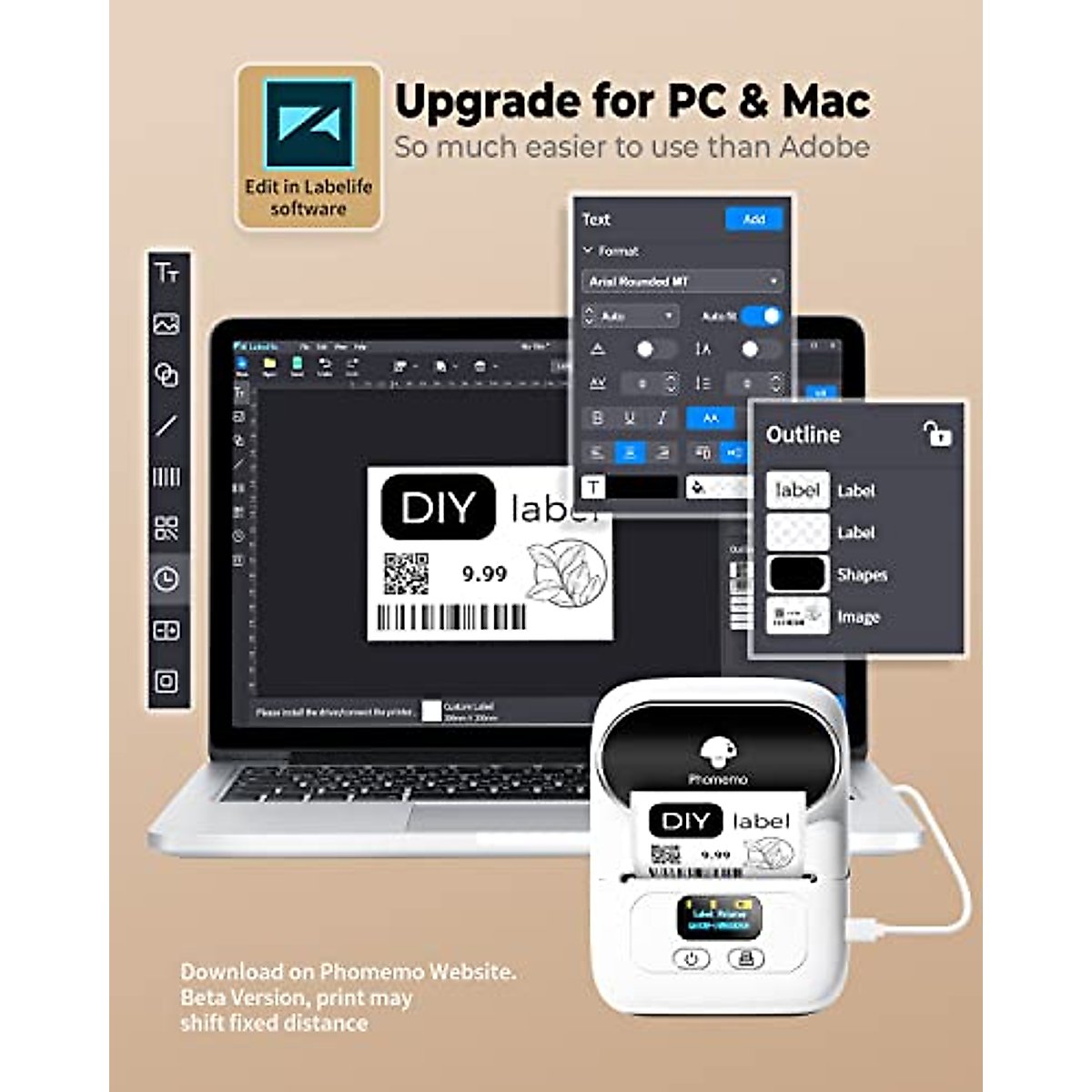 Phomemo M110 Label Printer - Bluetooth Portable Label Maker No Ink, Mini Barcode Label Printer for Retail, Address, Barcode, Home, for PC/Mac, iOS/Android with 3pack Most Used Labels, Snow White