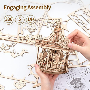 ROKR 3D Wooden Puzzles Music Box - DIY Model Building Kit Mechanical Merry-go-Round Exquisite Display Gifts for Teens Man/Woman Family
