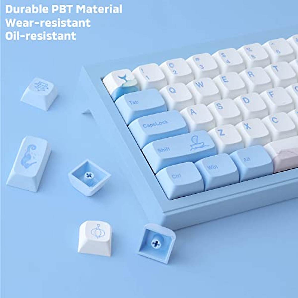 Hyekit PBT Keycaps 137 Keys Melody of The Sea Keycaps Dye-Sublimation Cute Keycaps XDA Profile for Cherry Gateron MX Switches Mechanical Keyboards