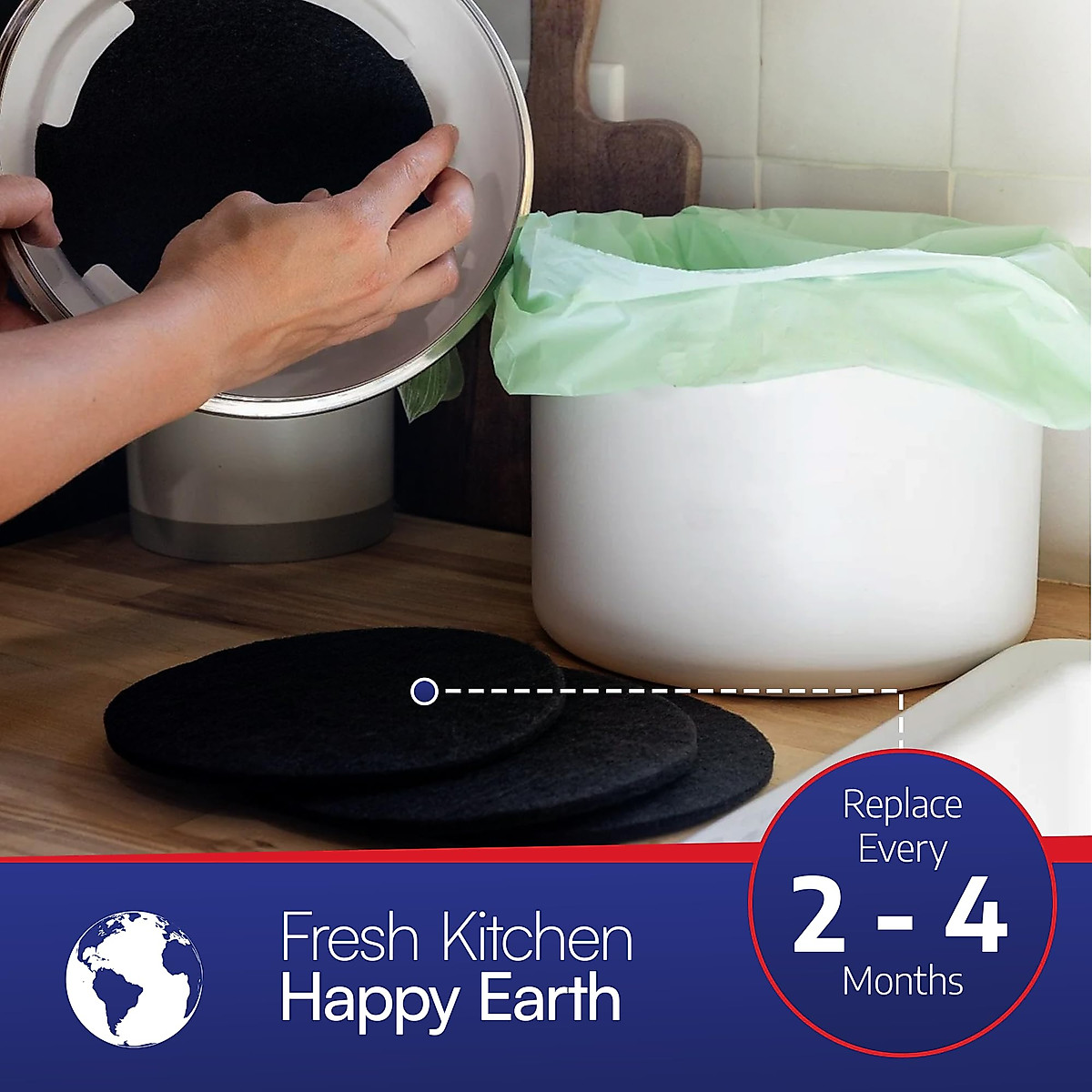 BioStrike Compost Crock - Activated Carbon Filters for Compost Bucket, Control Kitchen Odors, 5.5-inch Round, Made in USA (2 Count)