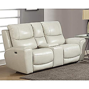 BOWERY HILL Leather Power Reclining Loveseat with Centre Storage Cup Holder Console