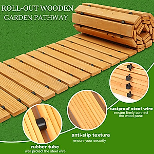 LINSHRY 10FT Wooden Garden Pathway, Outdoor Roll Out Decorative Garden Walkway, Weather-Resistant Non-Slip Hardwood Walkway Pavers for Garden, Backyard, Beach, Wedding Party Pathways