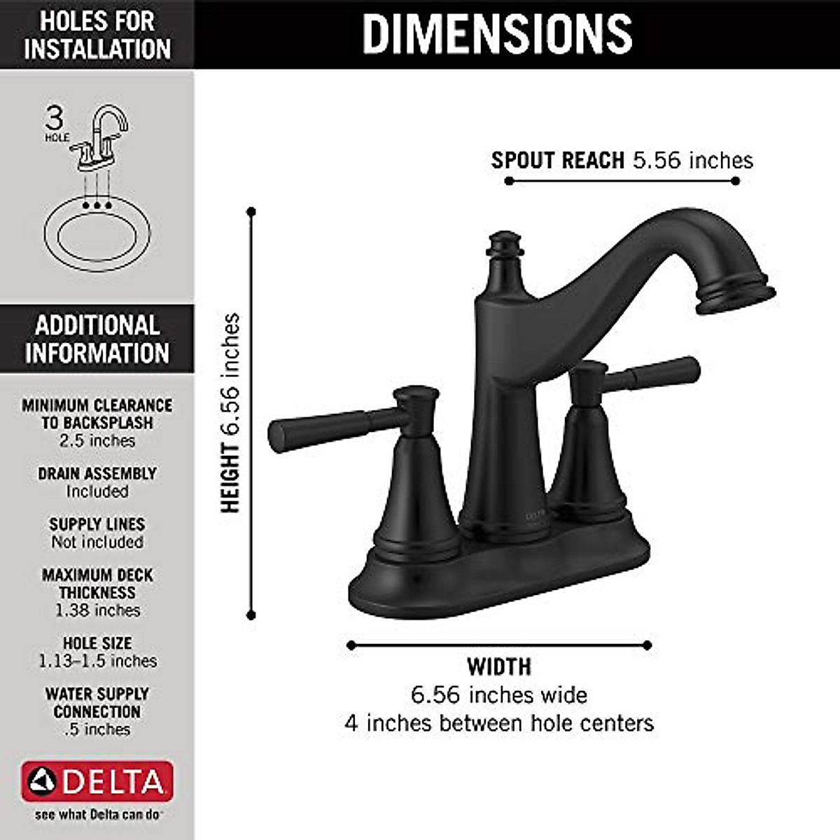 Delta Faucet Mylan Matte Black Bathroom Faucet, Centerset Bathroom Faucet, Bathroom Sink Faucet, Drain Assembly, Matte Black 25777LF-BL
