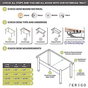 FERSGO Under Desk Keyboard Tray 20" x 11", Easy to Install Sliding Undermount Keyboard and Mouse Tray with Wrist Rest, Swivels 360° with Adjustable Height and ±15° Tilt Angle 17.75" Track With Spacers