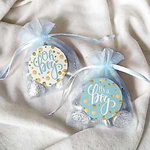 Blue and Gold It's a Boy Baby Shower Favor Stickers, 1.75 in. Thank You Stickers & Envelope Seals - 40 Labels