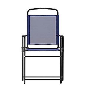 Flash Furniture Mystic Folding Patio Sling Chairs, Outdoor Textilene Lawn Chairs with Armrests, Set of 2, Navy