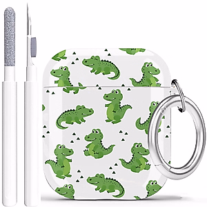 Dino Airpods Case Airpod Skin Protective Hard Case Cover Portable & Shockproof Women Girls with Keychain for Apple Airpods 2/1 Charging Case - Dinosaur